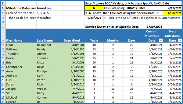 Years of Service Calculator - Excel tool from Select-Your-Gift