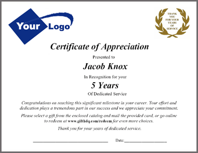 Employee Service Awards Packets and Letters - Customizing options